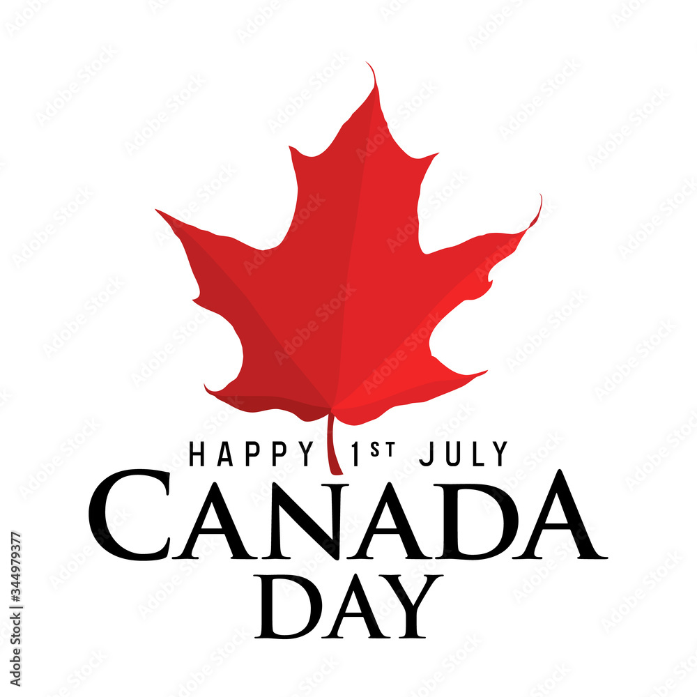 Happy 1th of July Canada Day card design or logo with Red Maple leaf ...