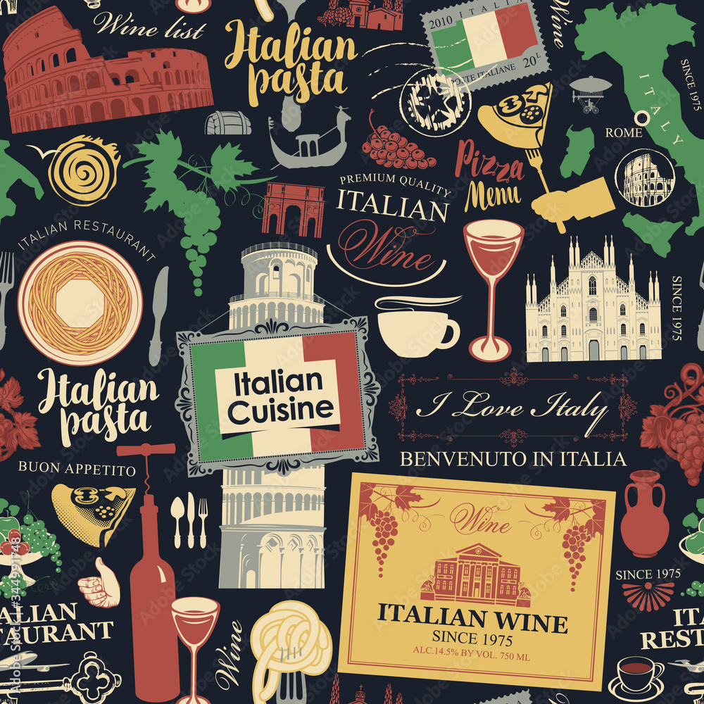 Vector abstract seamless pattern on the theme of Italy and Italian ...