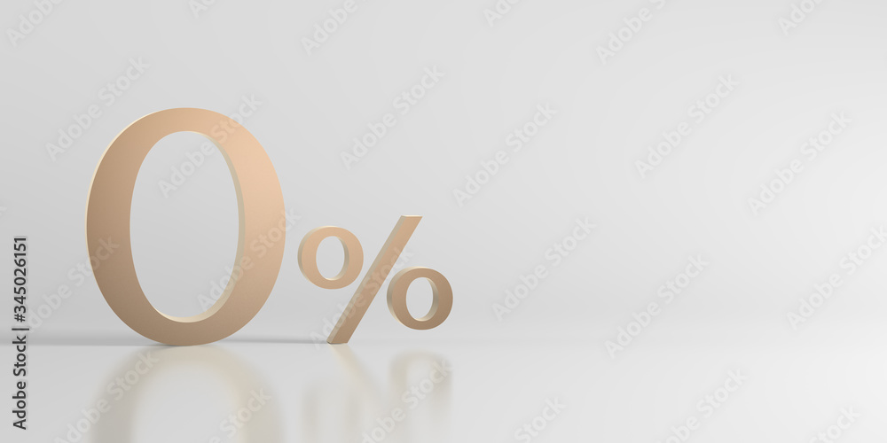 3d rendering of Zero percentage sign, Premium Gold zero percent or 0 % ...