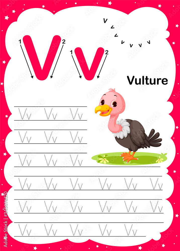 Colorful letter V Uppercase and Lowercase alphabet A-Z, Tracing and ...