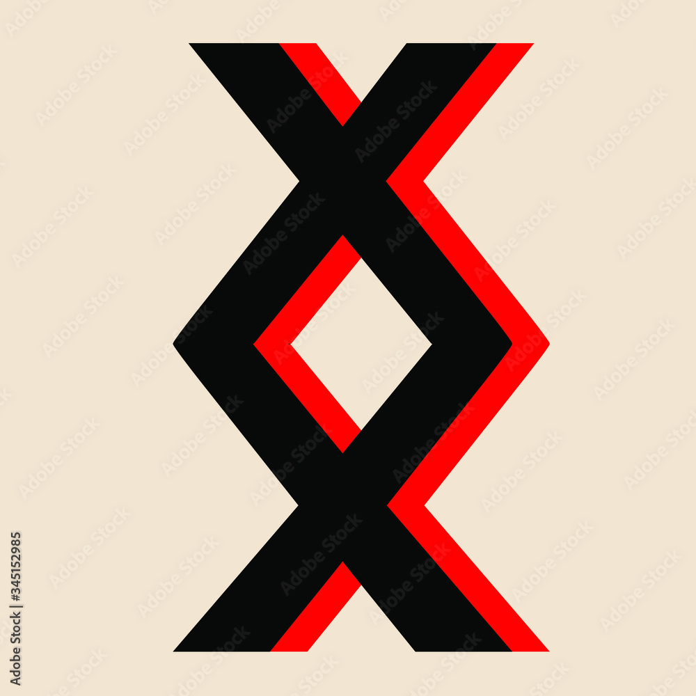 Scandinavian ancient magic symbol rune inguz. The symbol is black and ...