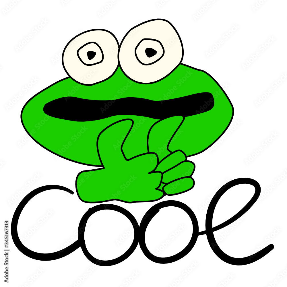 Admiring Cartoon Frog. A toad with a mesmerized look shows a thumb. The ...