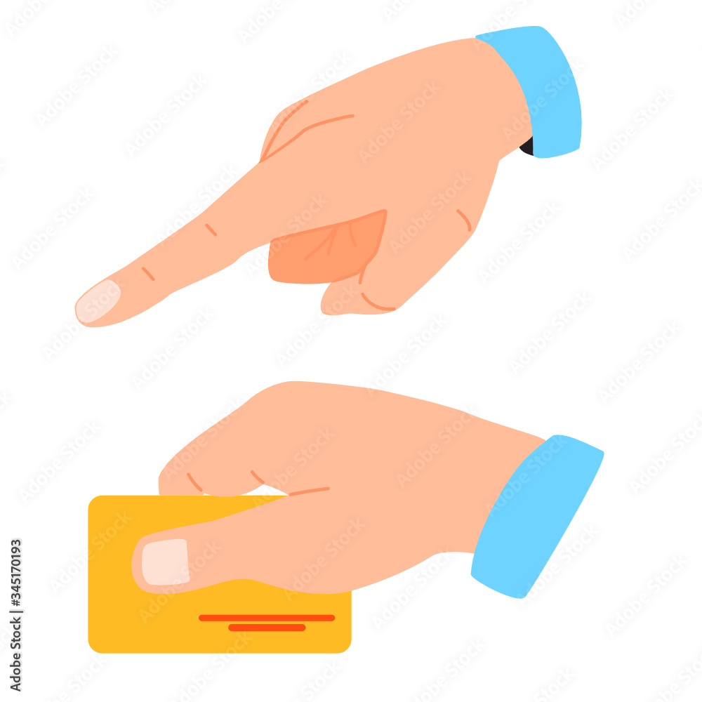 Buyer pointing gestures in flat style. Vector hands with pointing ...