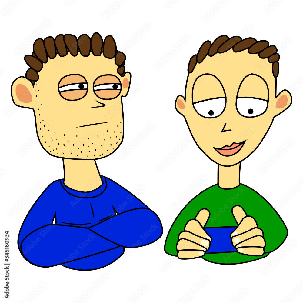 An emotion of contempt and indifference. Two characters in cartoon ...