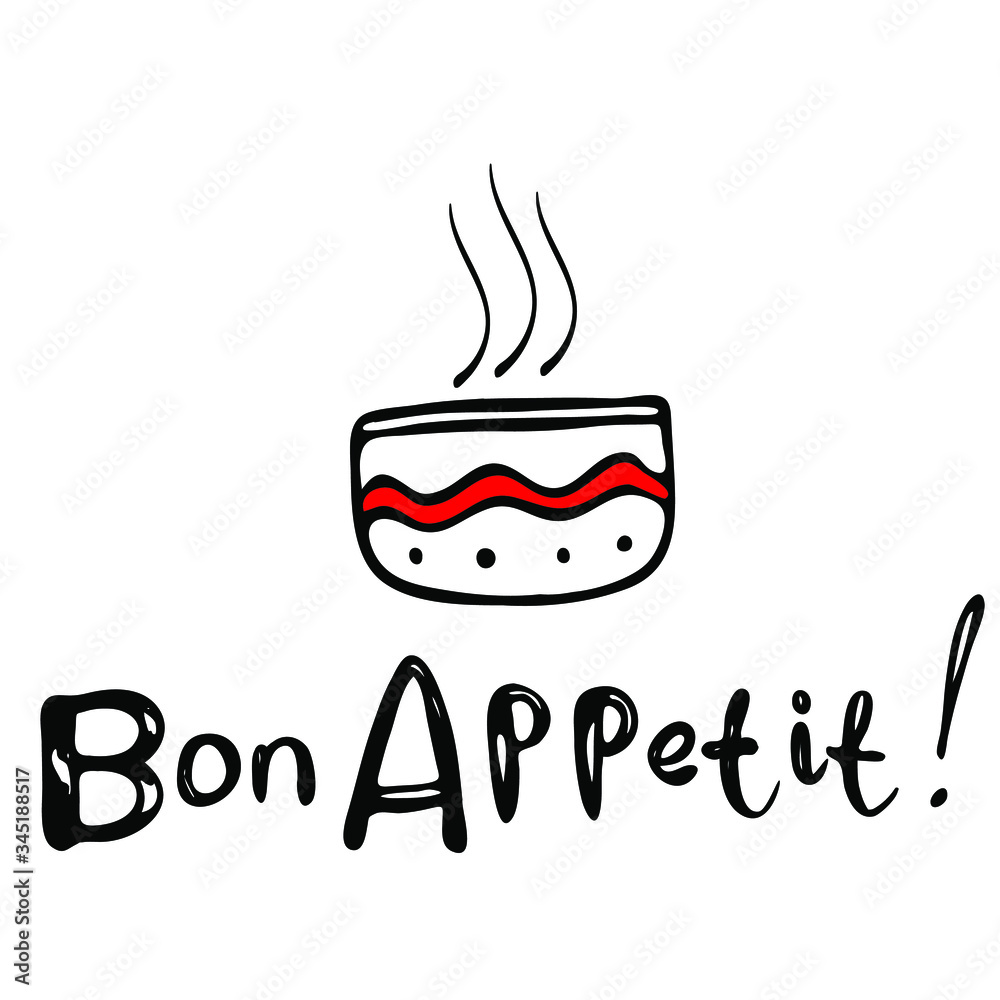 Bon appetit! Beautiful lettering for the logo. Soup icon in outline ...