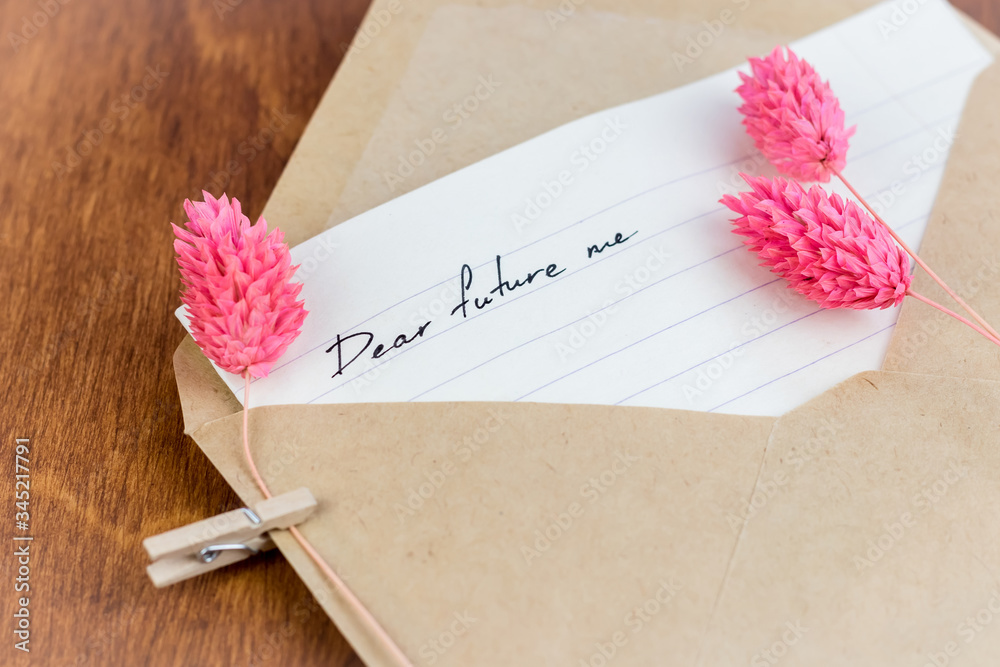 letter to myself: "dear future me" is written on lined paper, which ...