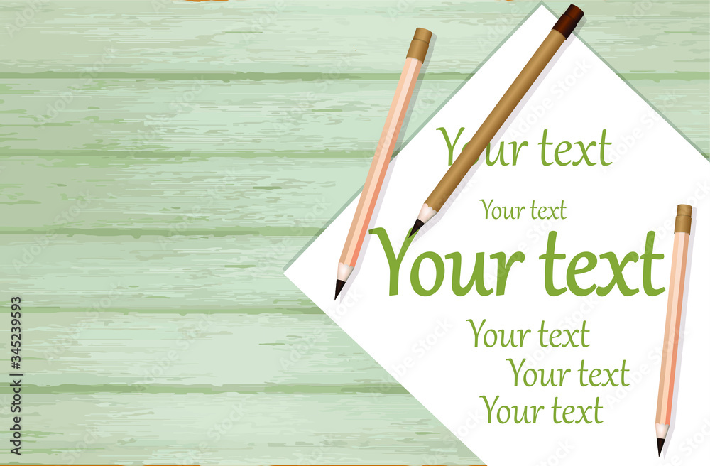 Vector background image on a wood background with a sheet of paper and ...