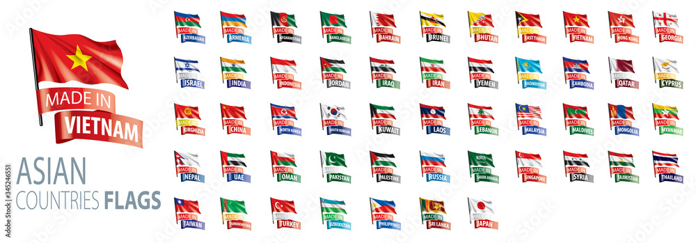 National flags of Asian countries. Vector illustrations Stock Vector ...