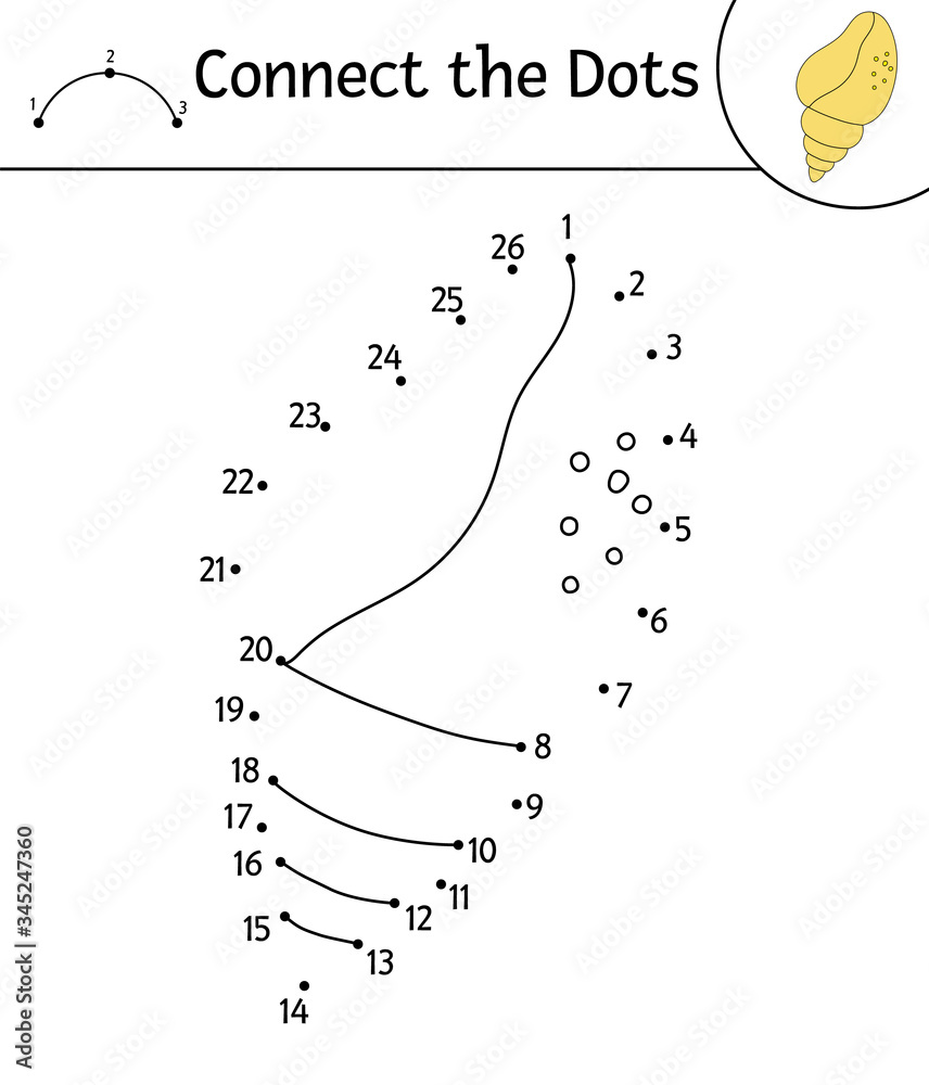 Vector dot-to-dot activity with cute seashell. Connect the dots game ...
