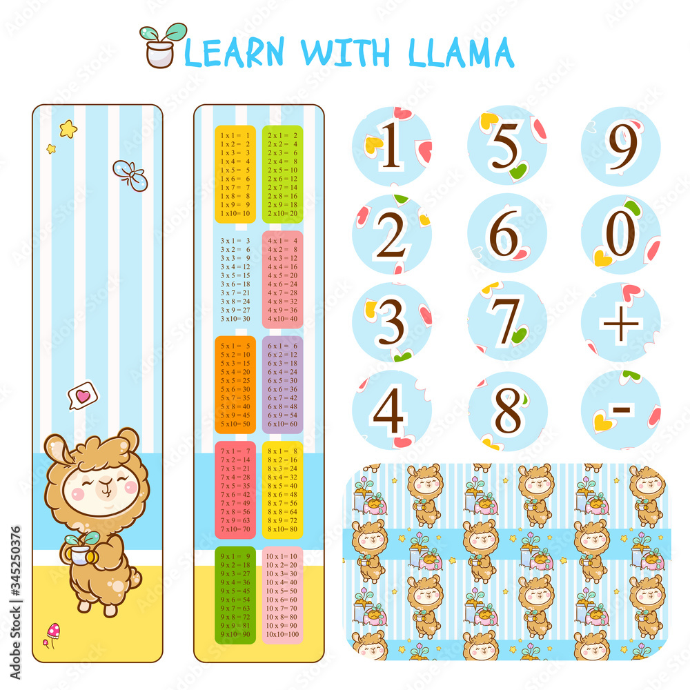 Vector set of multiplication table on bookmark (two sides ...