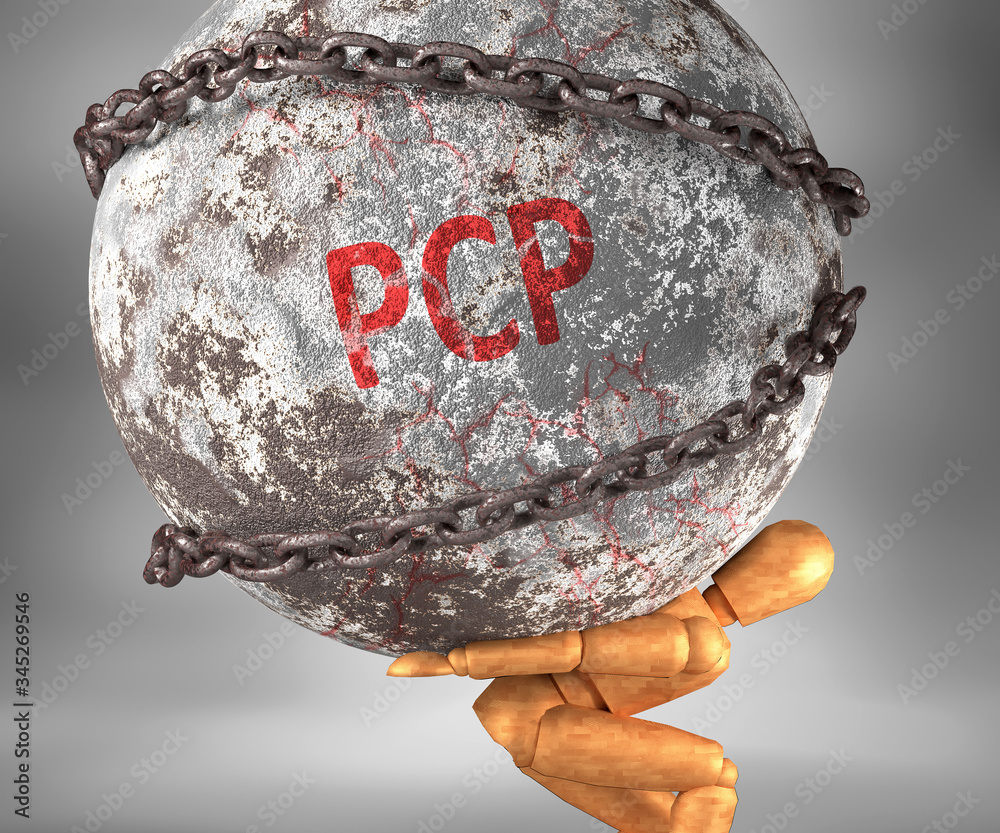 Pcp and hardship in life - pictured by word Pcp as a heavy weight on ...