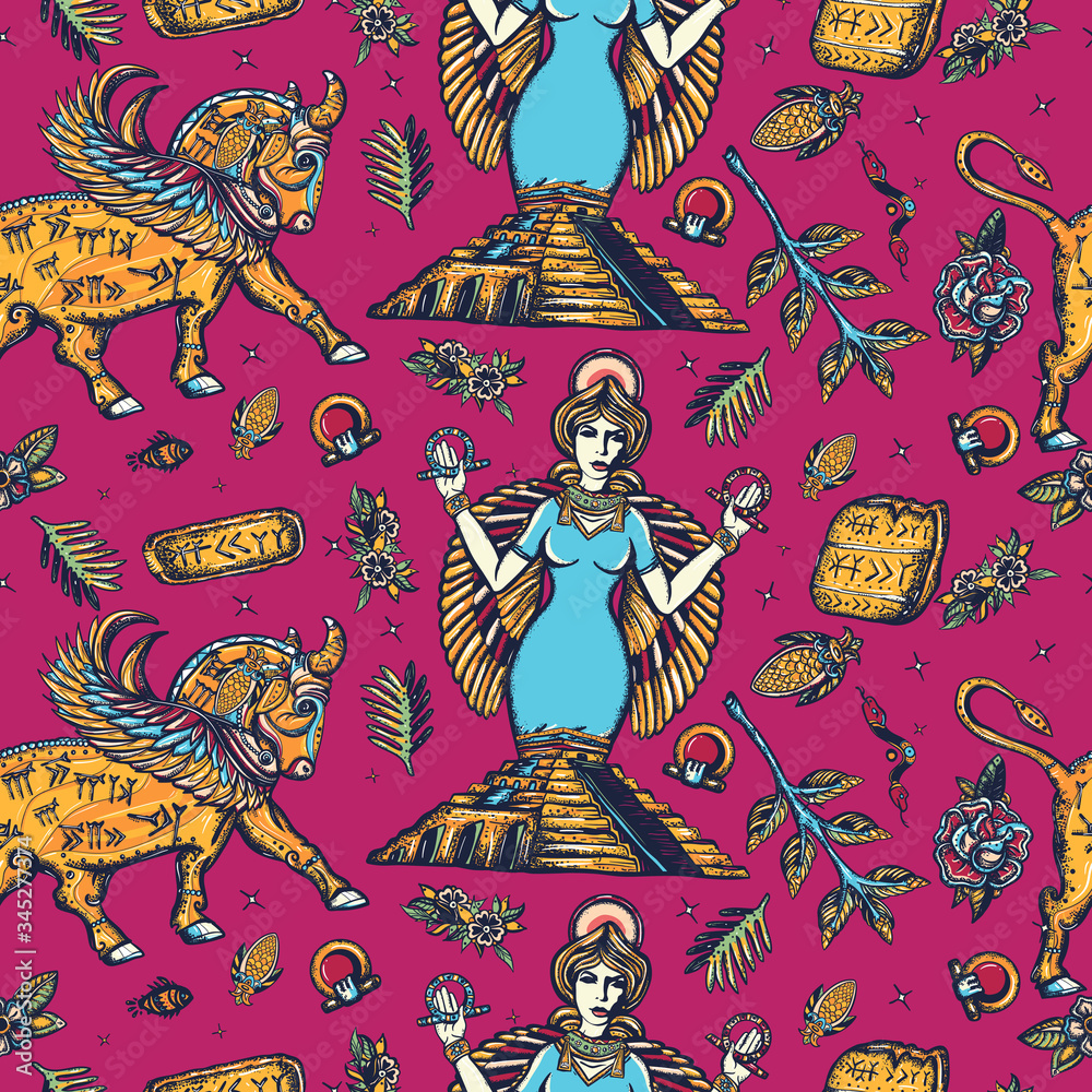 Ancient Sumerian Civilization. Seamless background. Assyrian culture ...