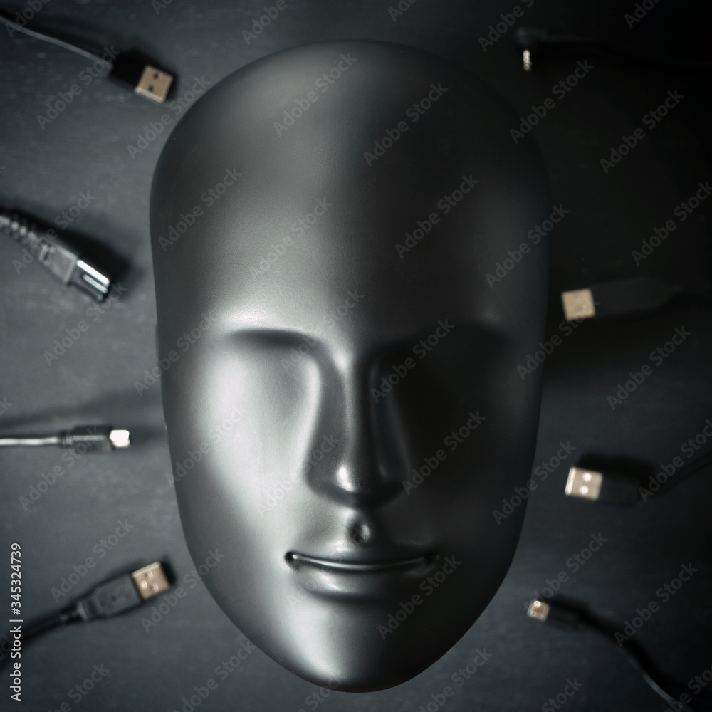 Photo Stock Inorganic human robot android face ready to connect with ...