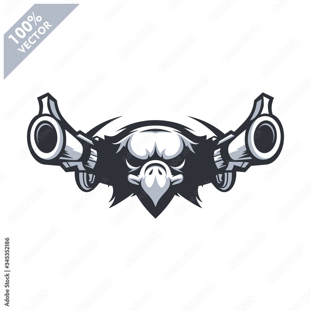 Eagle head with two gun, tactical team, Airsoft gun or Paintball club ...
