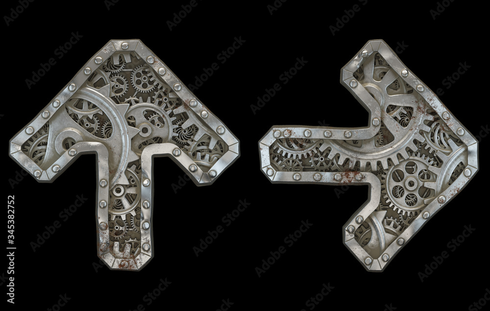 Mechanical alphabet made from rivet metal with gears on black ...