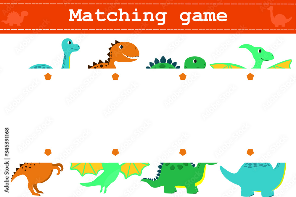 Educational matching game for preschool children with funny dinosaurs ...