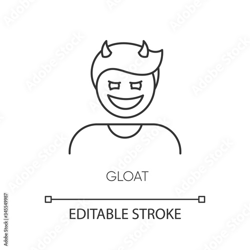 Gloat pixel perfect linear icon. Evil smile. Bad attitude. Vicious ...