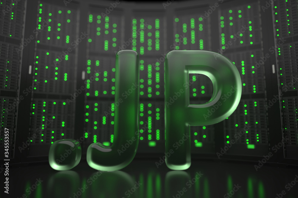 Japanese domain .jp on server room background. Internet in Japan ...