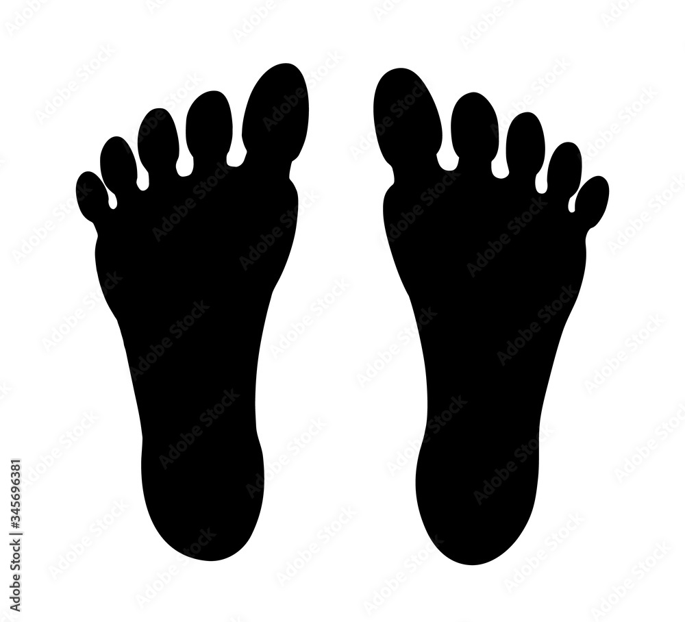 Human feet black silhouette. Symbol footprint with toes. Traveler man ...