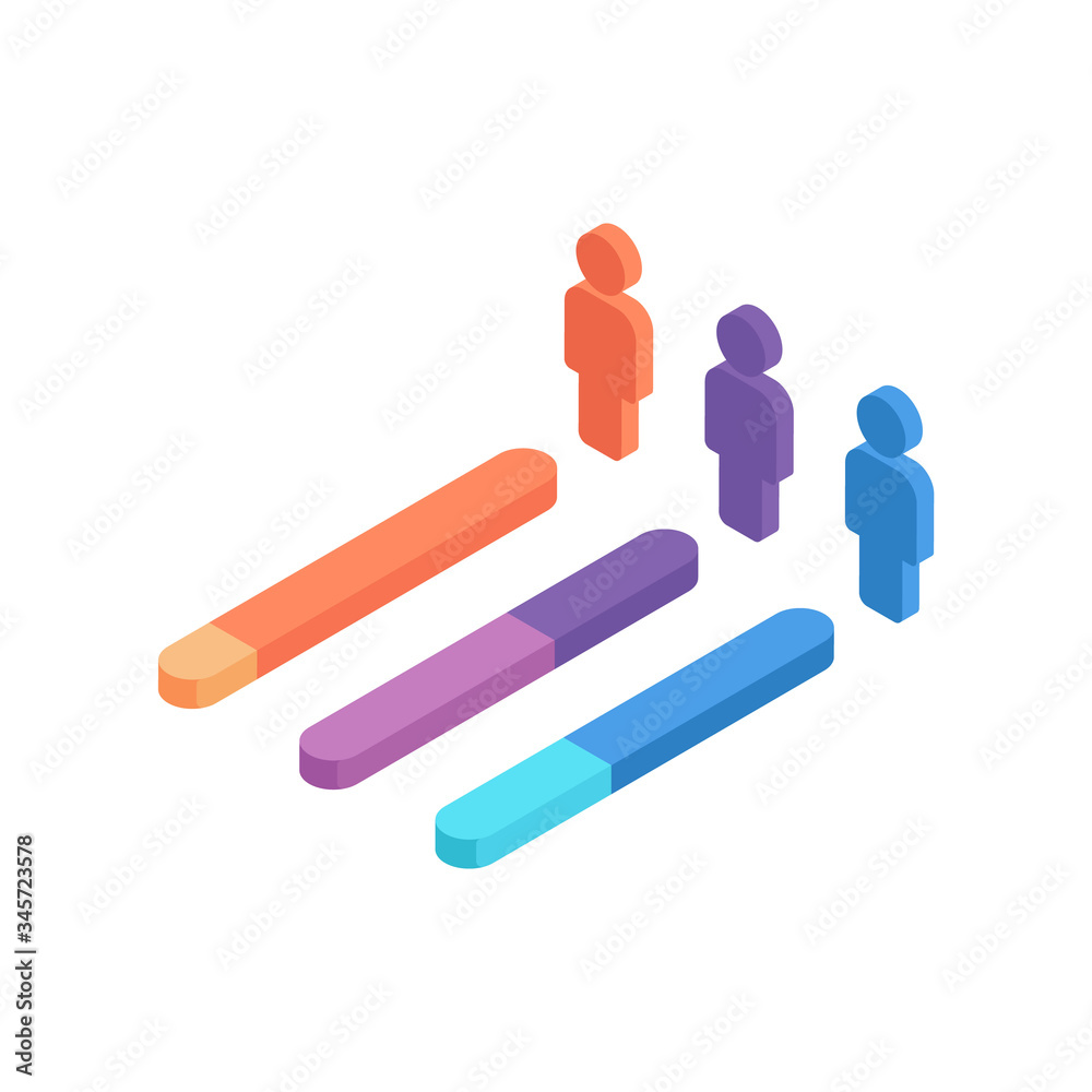 Gender or age graph isometric vector illustration - three people ...