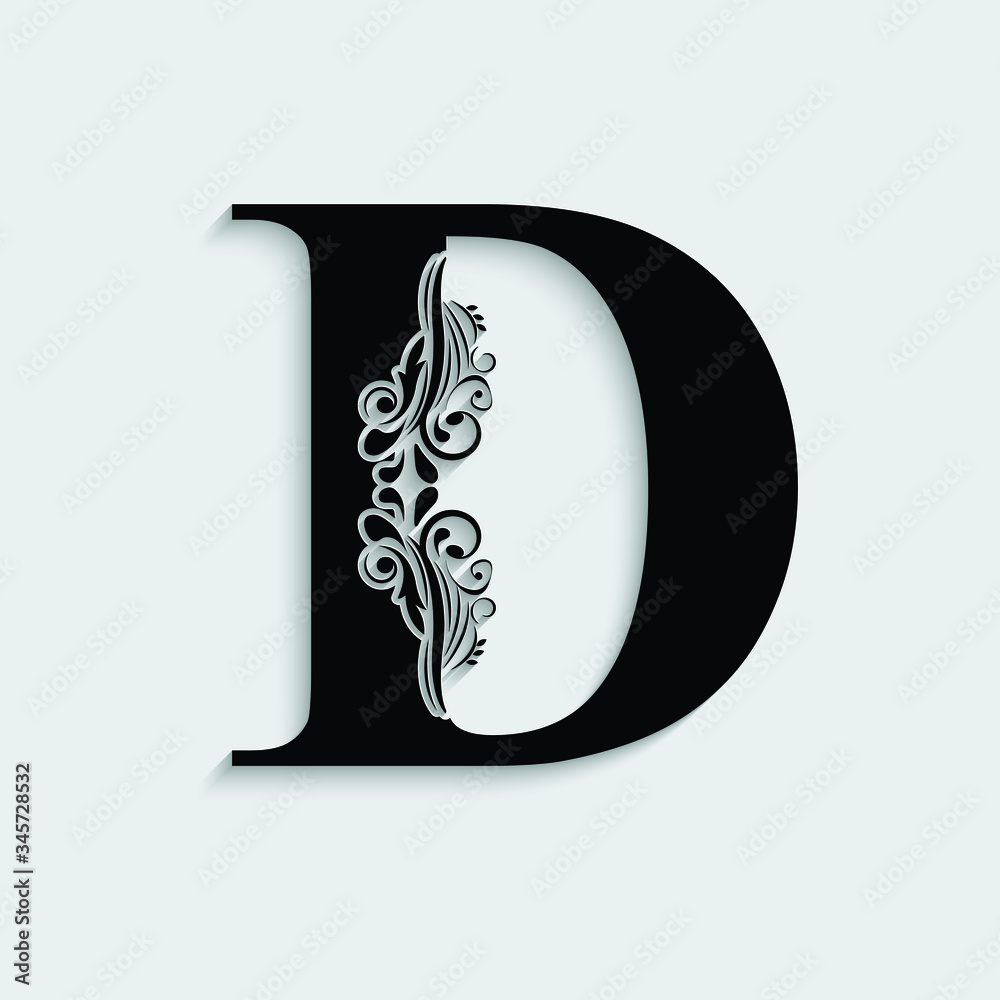 letter D. Black flower alphabet. Beautiful capital letters with shadow Stock Vector | Adobe Stock