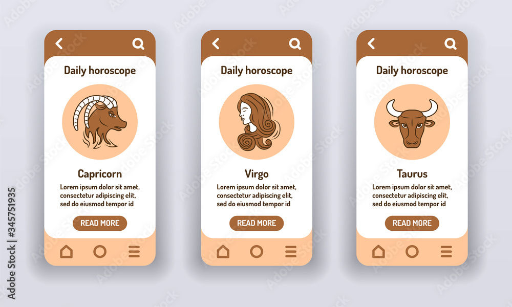 Daily horoscope on mobile app onboarding screens. Predictions and human ...