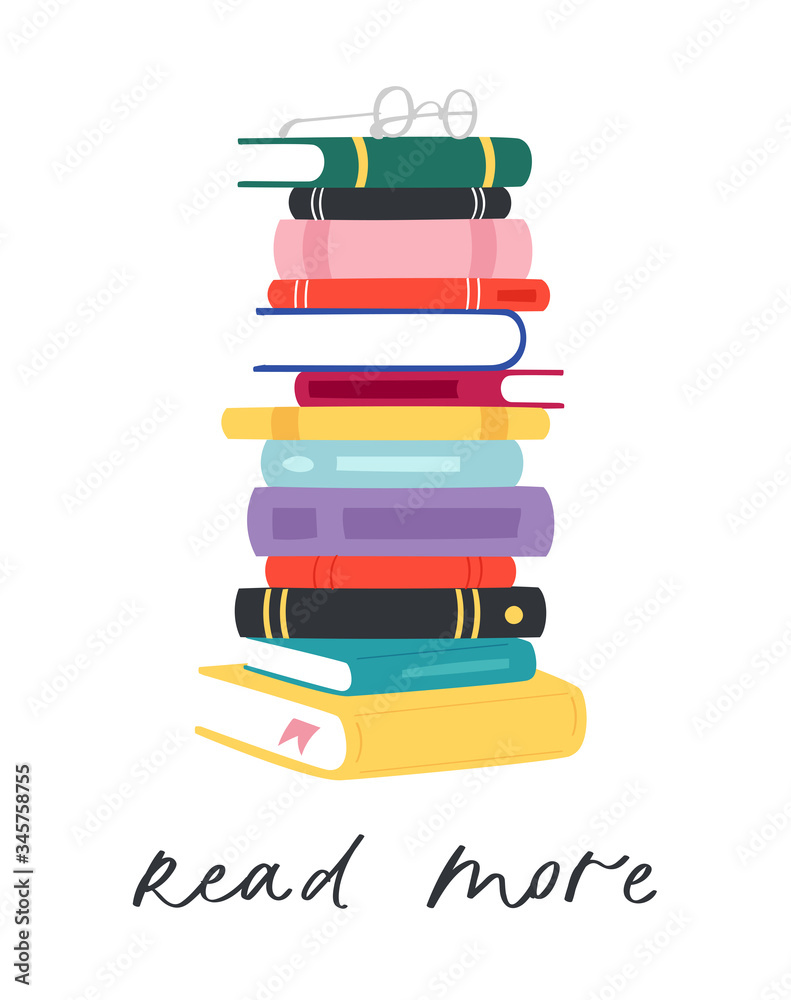 Cartoon hand drawn vector Illustration of books with calligraphy text ...