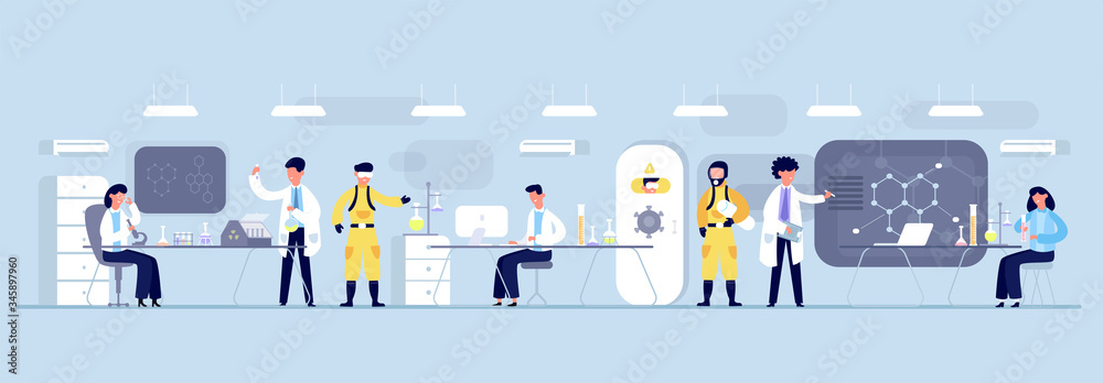 Vaccine development concept. Scientists biochemical laboratory spend ...