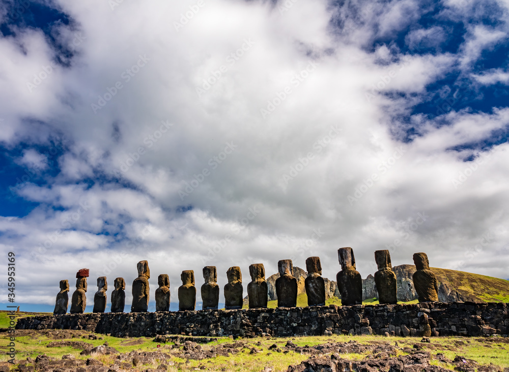 Ahu Tongariki moai platform in a row rear view Stock Photo | Adobe Stock