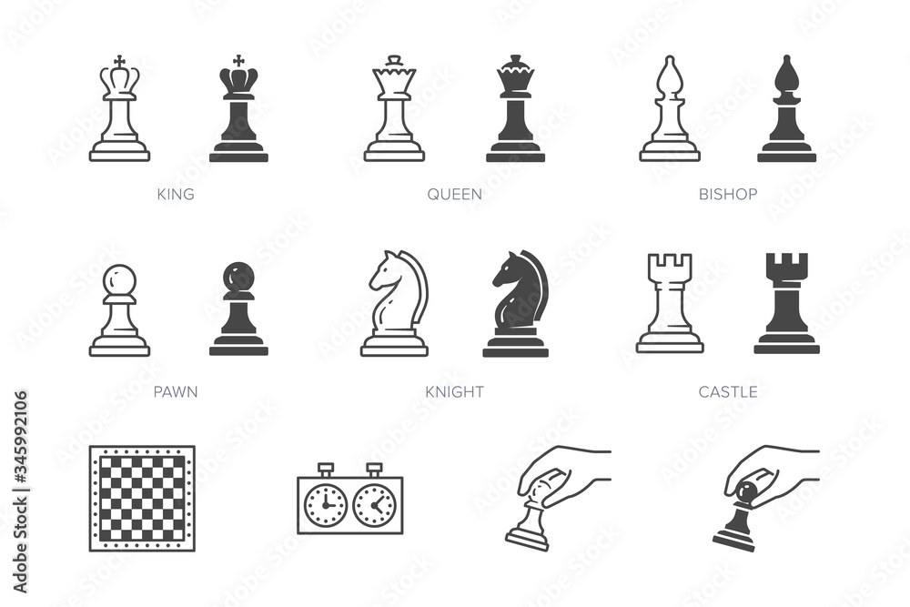 Chess piece line icon. Vector outline illustration of pawn, knight ...