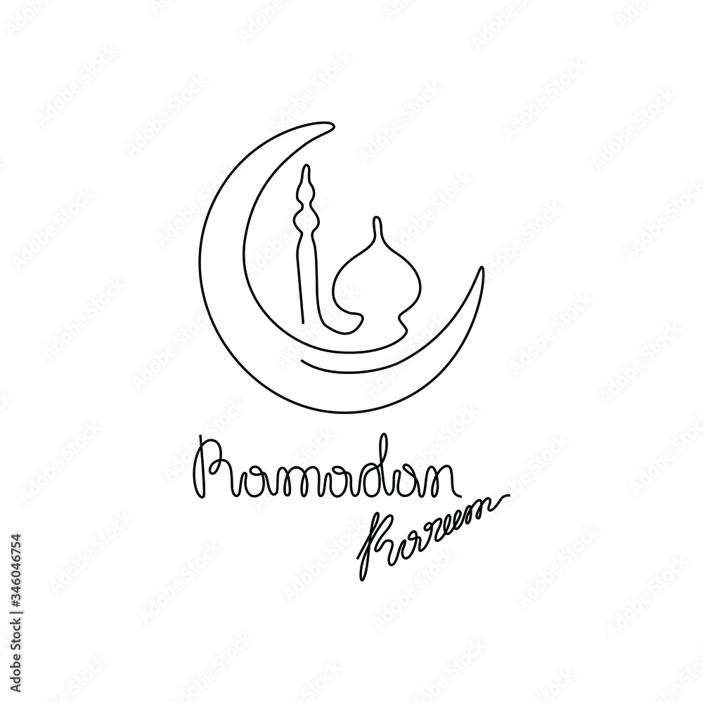 Ramadan Kareem islamic design crescent moon and mosque dome silhouette ...