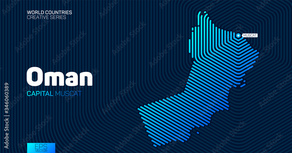 Abstract map of Oman with hexagon lines Stock Vector | Adobe Stock
