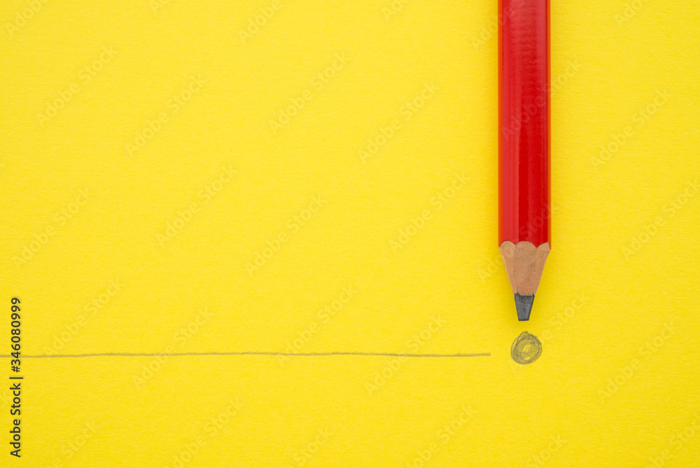 Black pencil write the end point on yellow paper background with copy ...