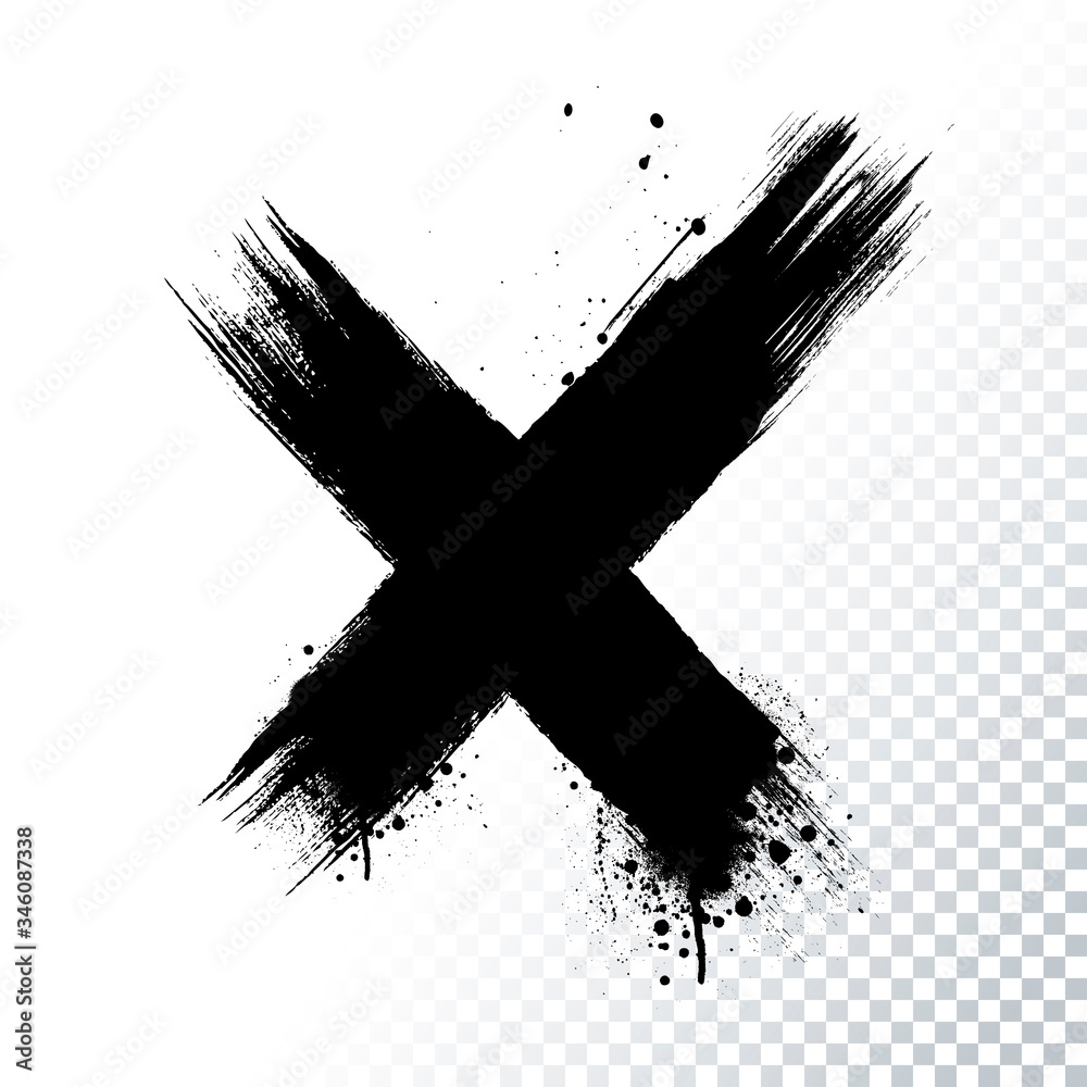 Vector Illustration Hand Drawn Brush Sign X. Cross Icon With Grunge ...