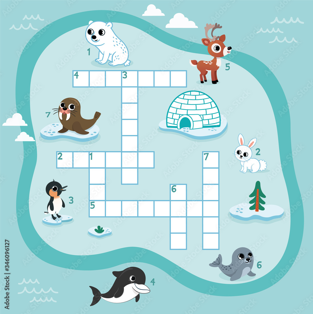 Crosswords puzzle game of arctic animals for preschool kids activity ...