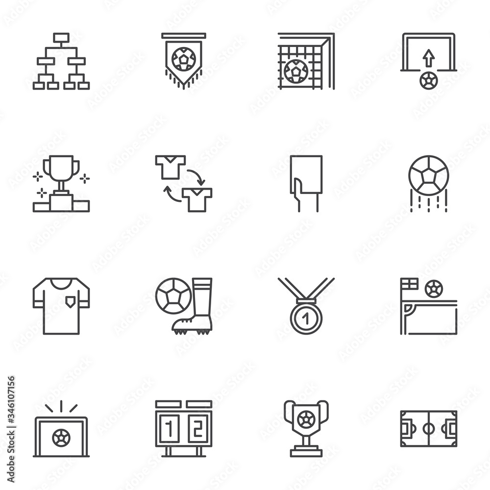 Soccer game line icons set, outline vector symbol collection, linear ...
