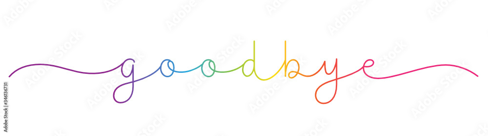 GOODBYE rainbow-colored vector monoline calligraphy banner with swashes ...