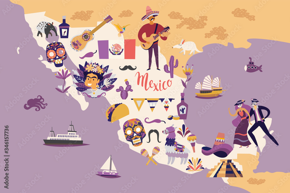 Mexico map vector illustration. Mexican background. Travel abstract map ...