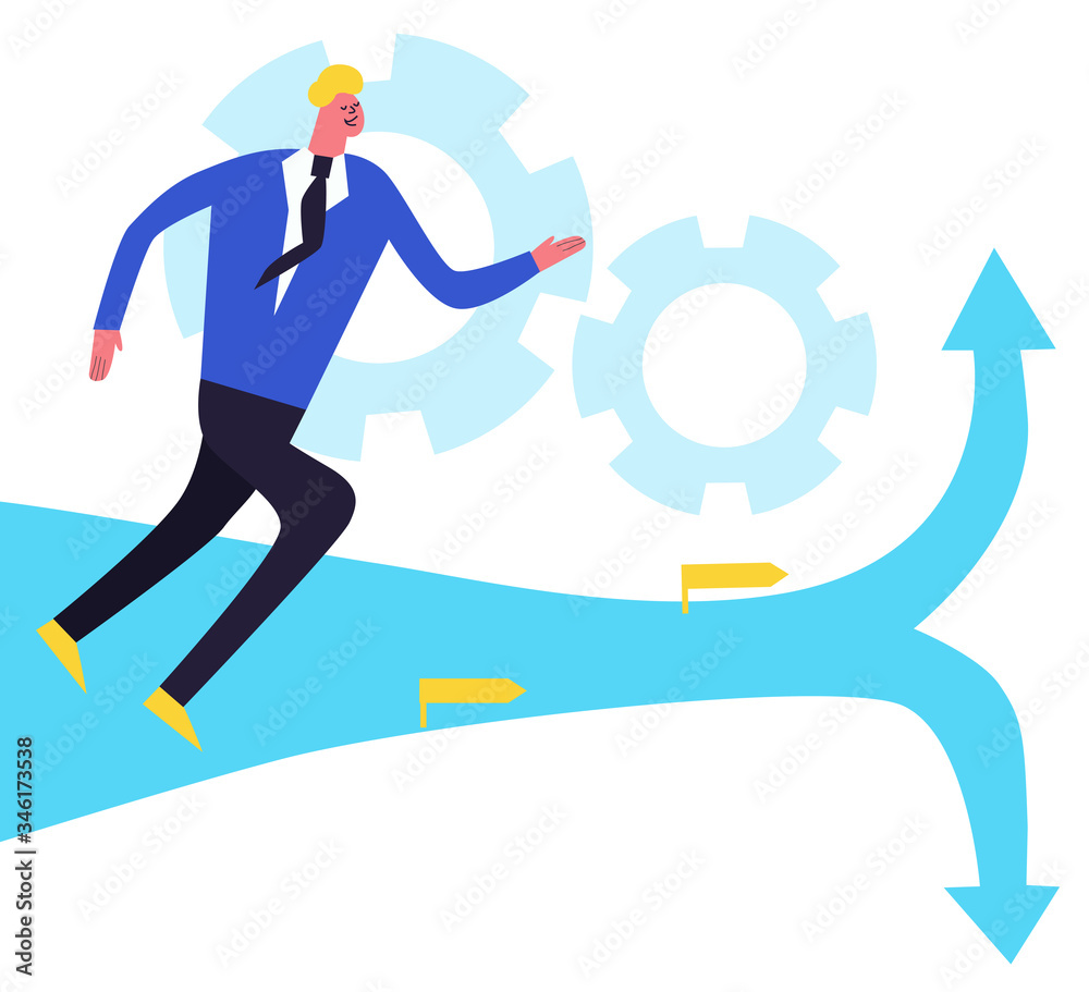 Project pivot concept illustration of businessman running to fork ...