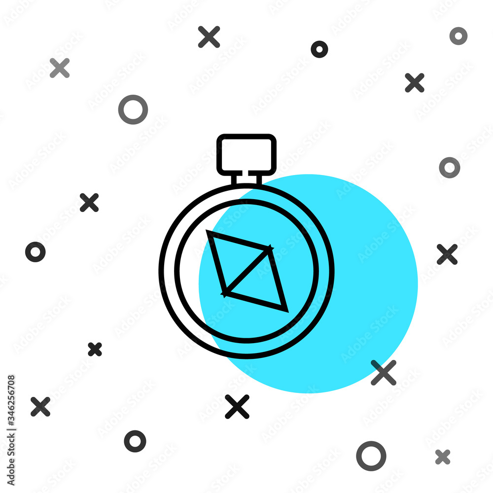 Black Line Compass Icon Isolated On White Background Windrose