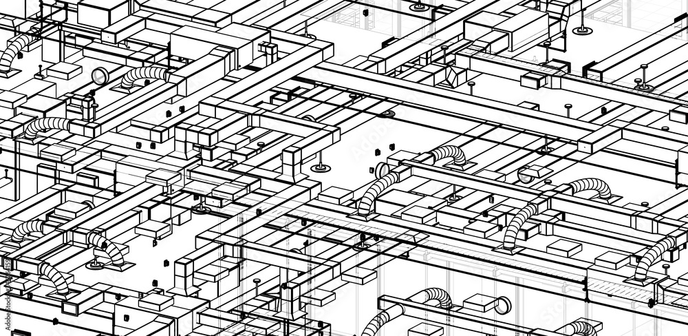 architectural isometric blueprint of HVAC system in BIM Stock ...