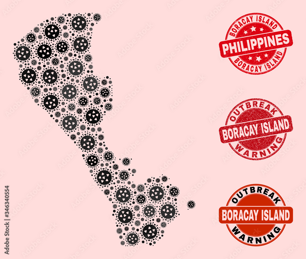 Outbreak collage of covid-2019 mosaic Boracay Island map and unclean ...