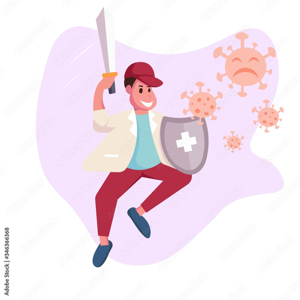 fight virus vector cartoon illustration concept. people concept of ...