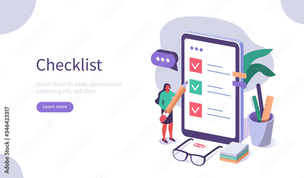 People Character Holding Pencil and Putting Check Mark on Checklist on ...