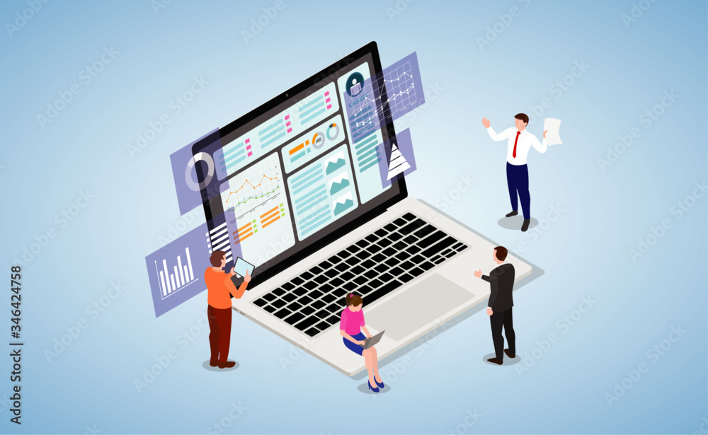data visualization concept with some graph and chart analysis with team ...