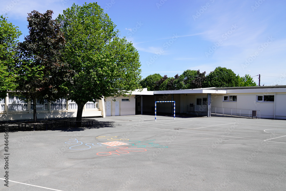 Preschool building schoolyard exterior with school playground building ...