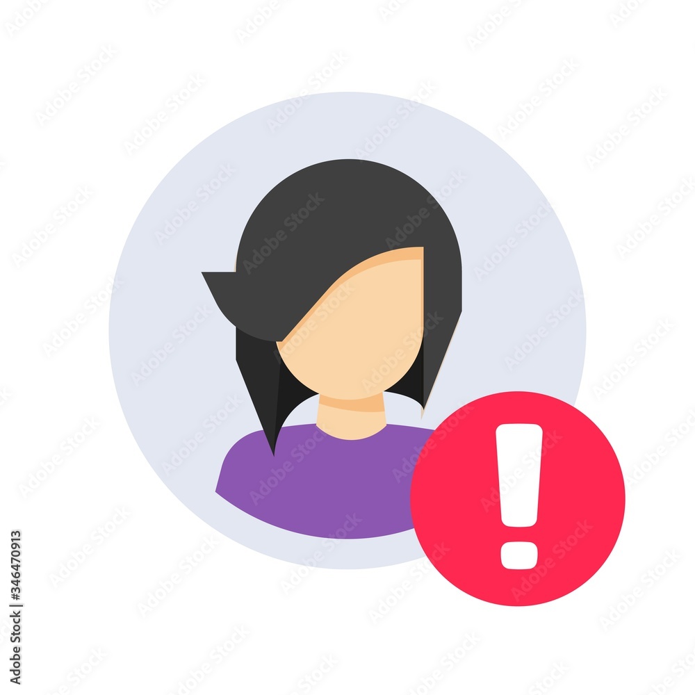 User profile caution or important notice identification vector icon ...
