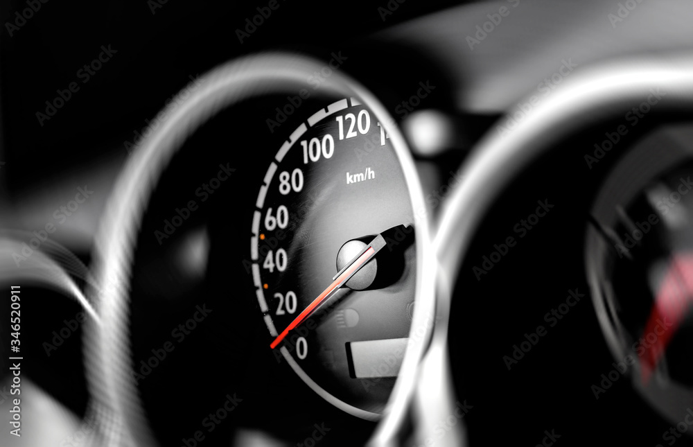 Car speedometer, close up. A device for determining the speed of a car ...