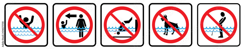 Swimming pool rules. Set of icons and symbol for pool. No Diving sign ...