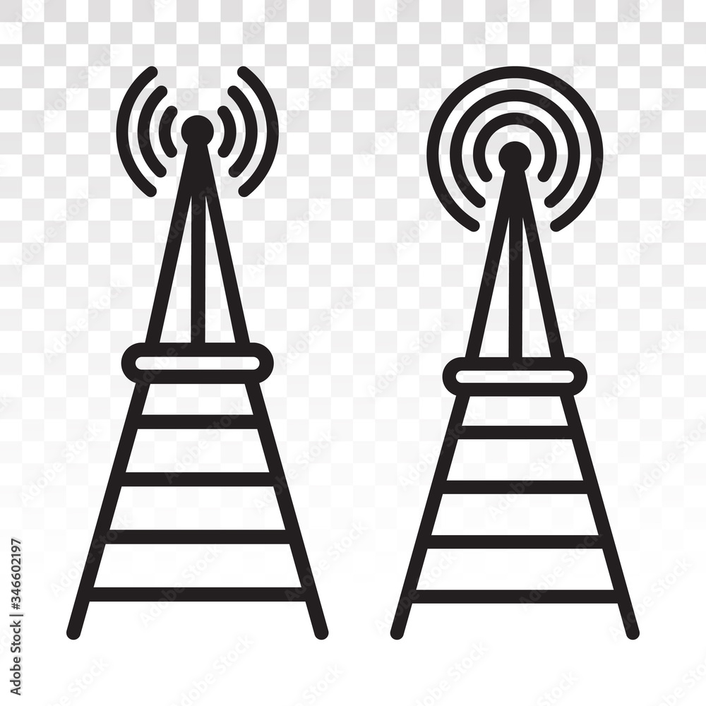 Radio signal broadcast tower / mast antenna line art icon for apps and ...